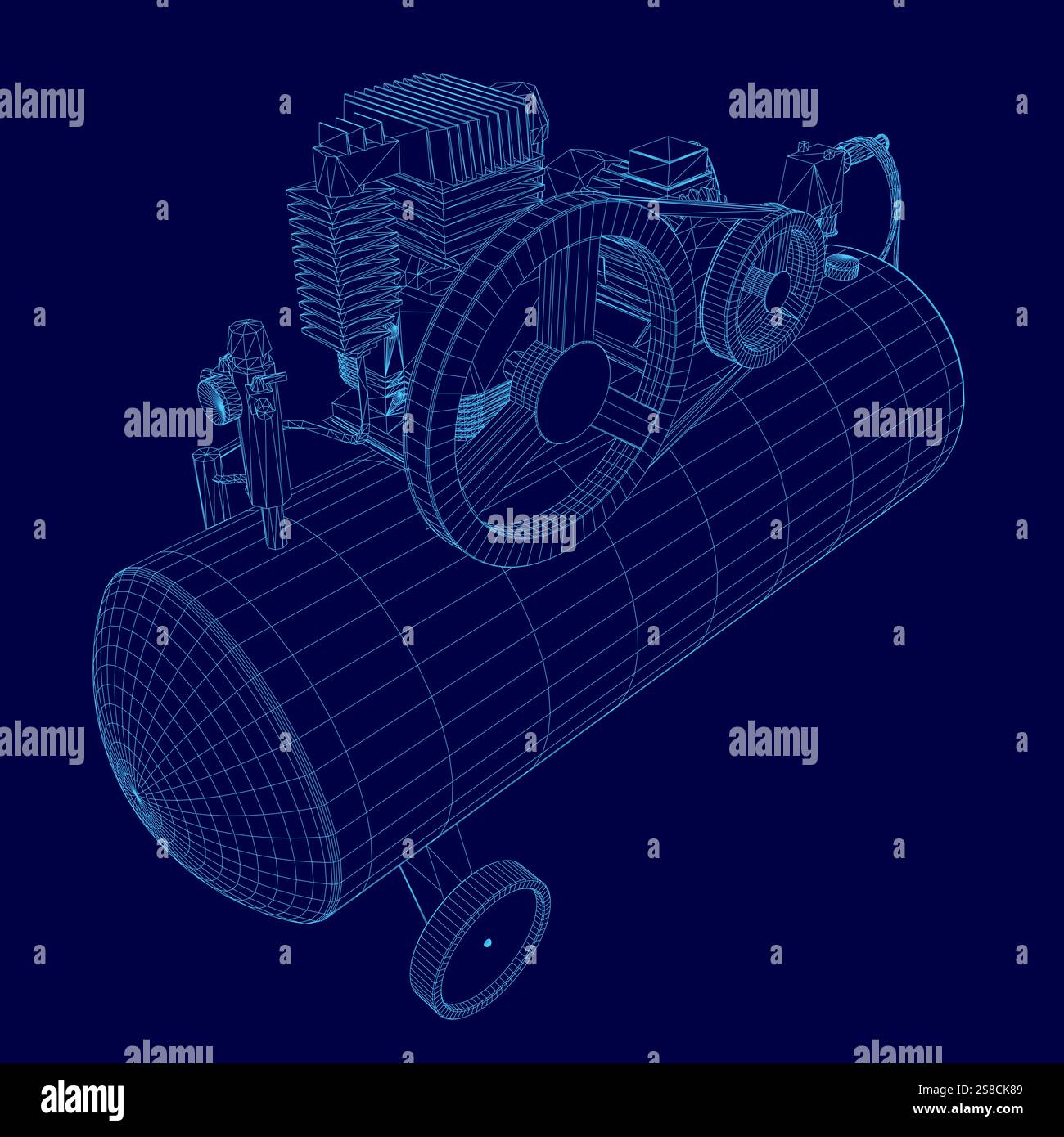 Blue image of a compressed air tank. The tank is shown in a 3D format ...