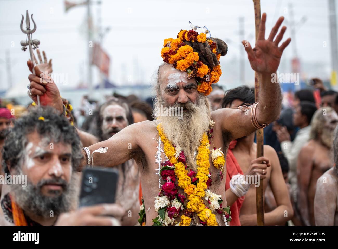 Images of sadhus and naga sadhus at Maha Kumbh Mela, the Hindu festival ...