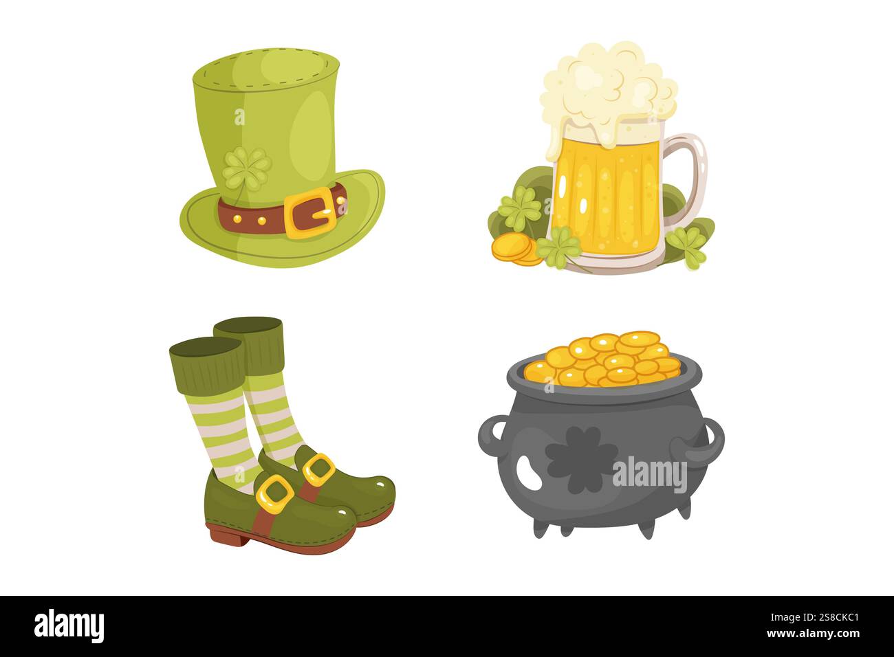 St. patrick's day, clip art, set , hat, beer and clover, shoes with ...