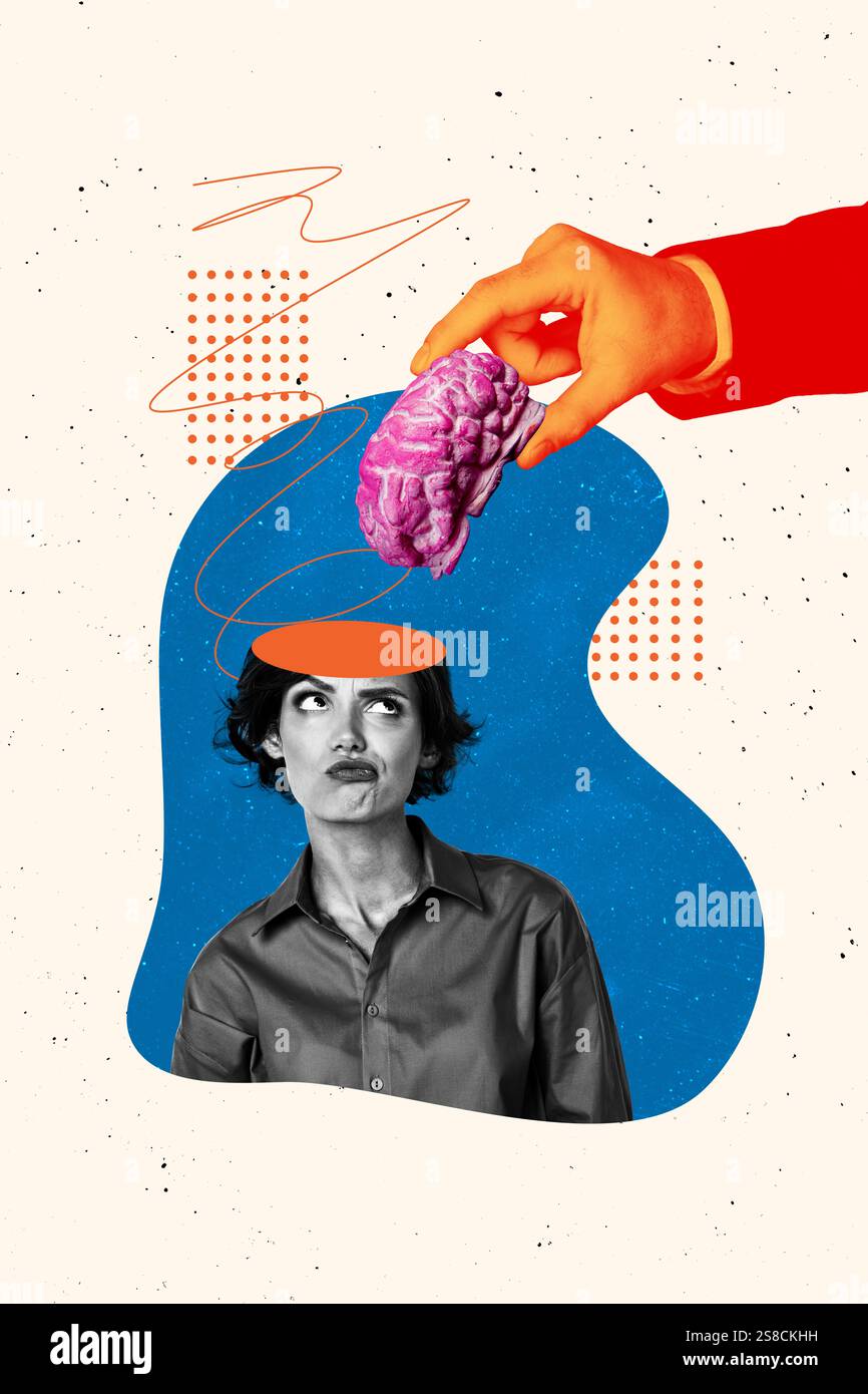 Trend artwork collage template composite sketch of young lady watch up ...