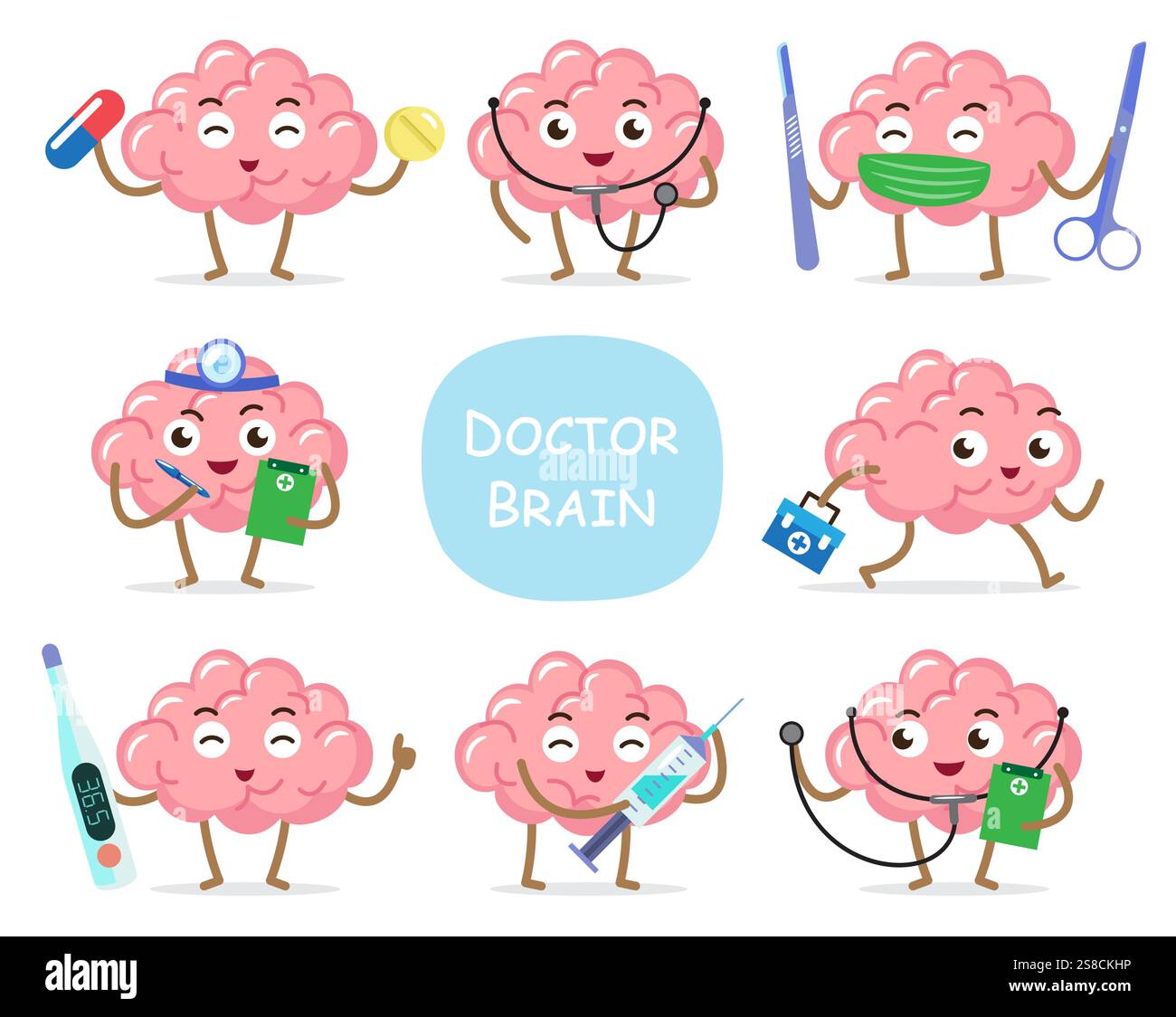 Brain with doctor costume . Set of medical cartoon characters ...