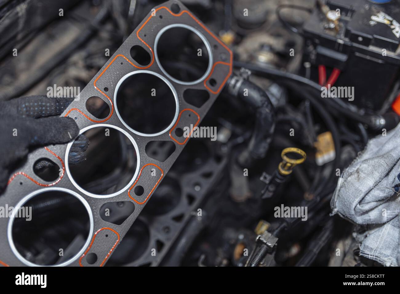 Car engine cylinder block repair cylinder head gasket replacement Stock ...