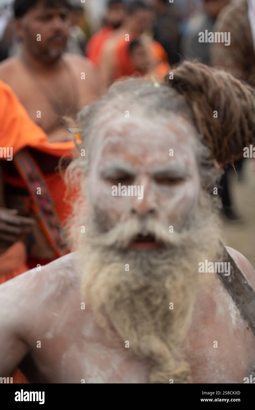 Images of sadhus and naga sadhus at Maha Kumbh Mela, the Hindu festival ...