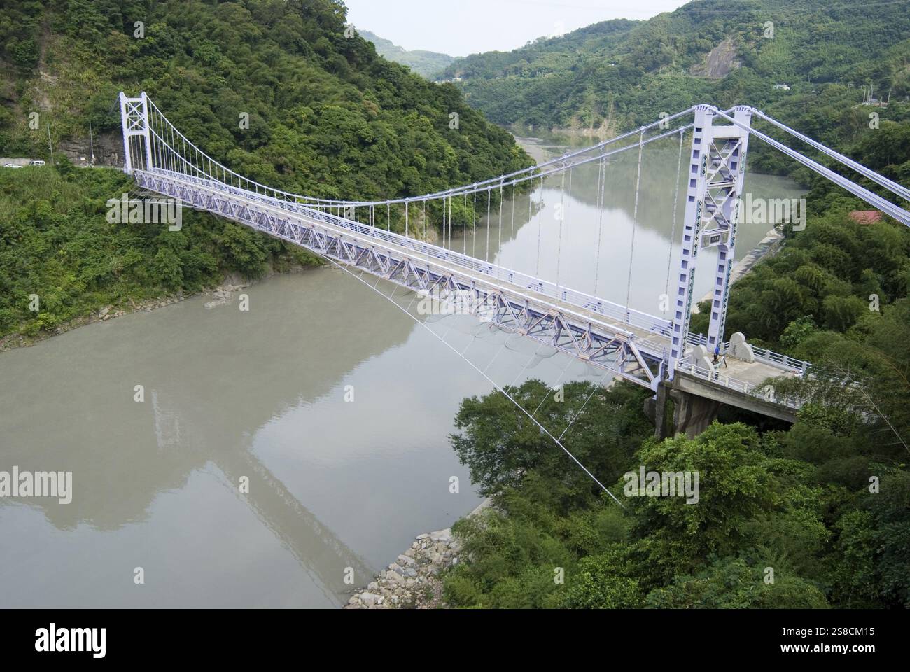 Suspension bridge btween mountains, Taiwan, East Asia, Asia Stock Photo ...