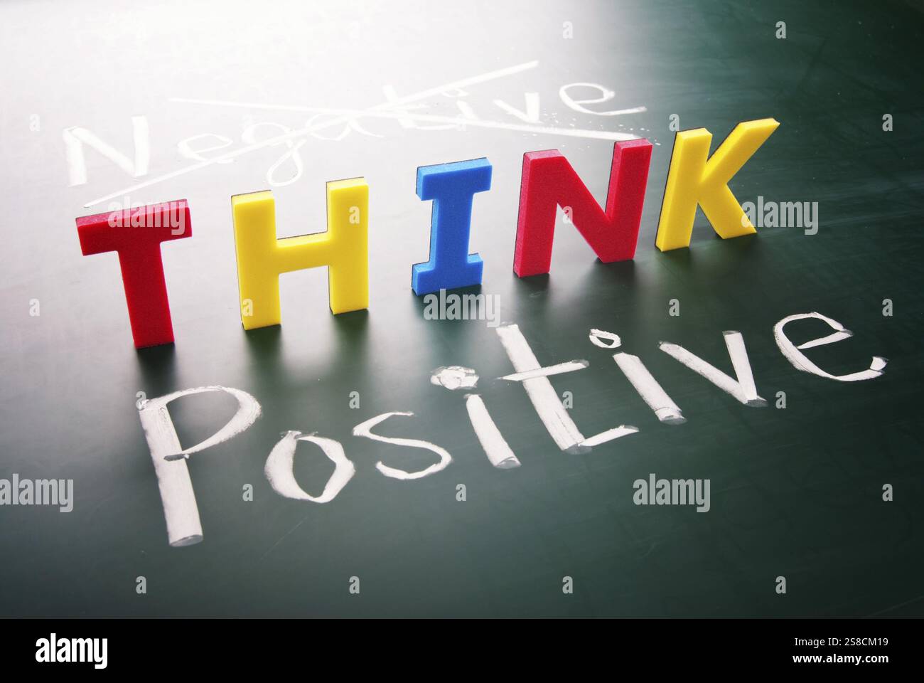 Think positive, do not negative, colorful words on blackboard Stock ...