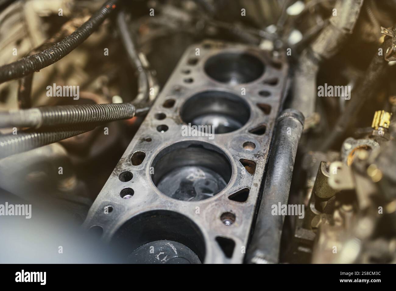 Car engine cylinder block repair cylinder head gasket replacement Stock ...