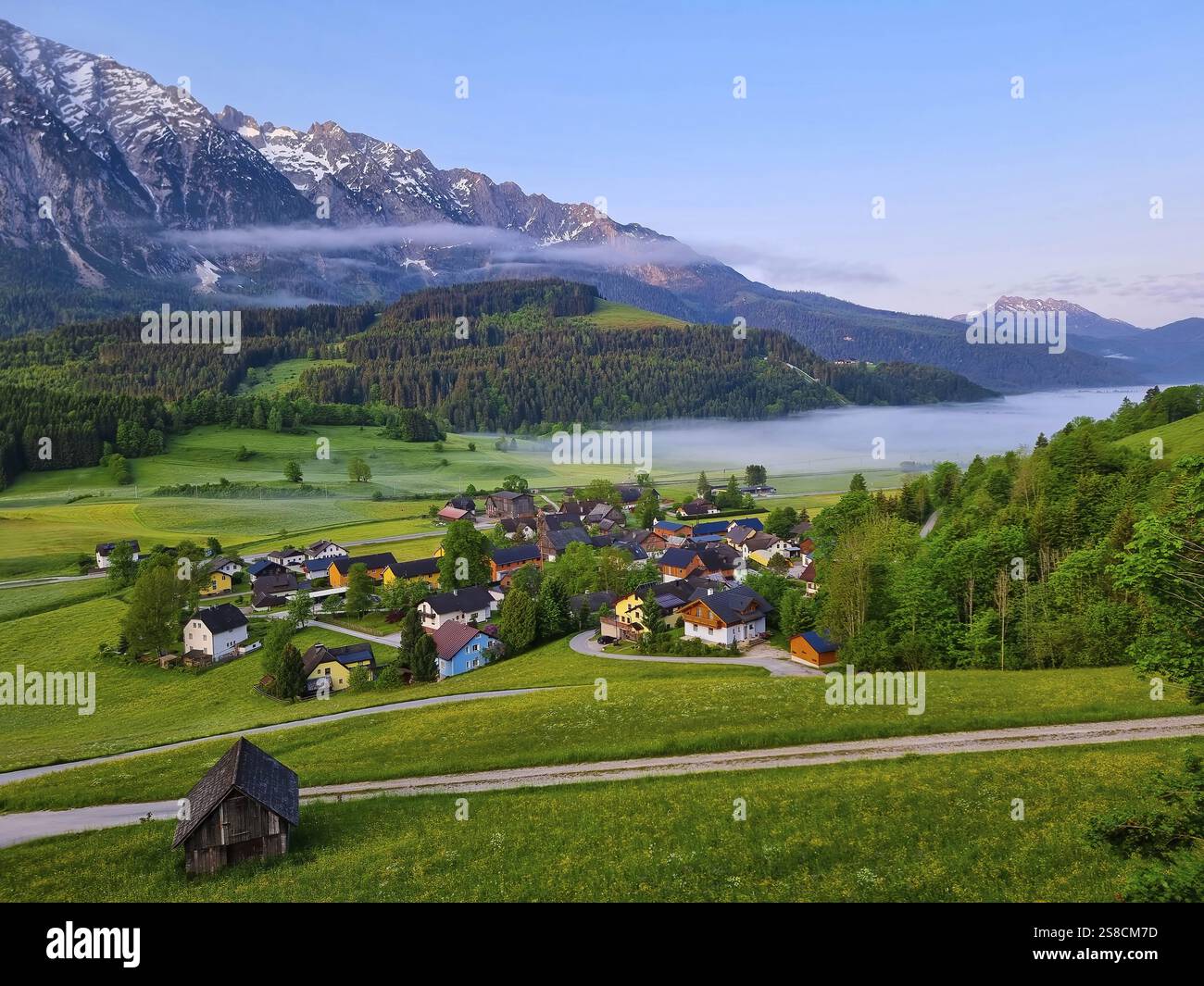 Summer austrian landscape with Grimming mountain (2.351 m), an isolated ...