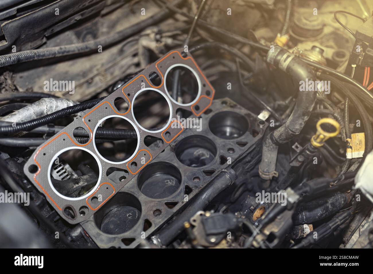 Car engine cylinder block repair cylinder head gasket replacement Stock ...
