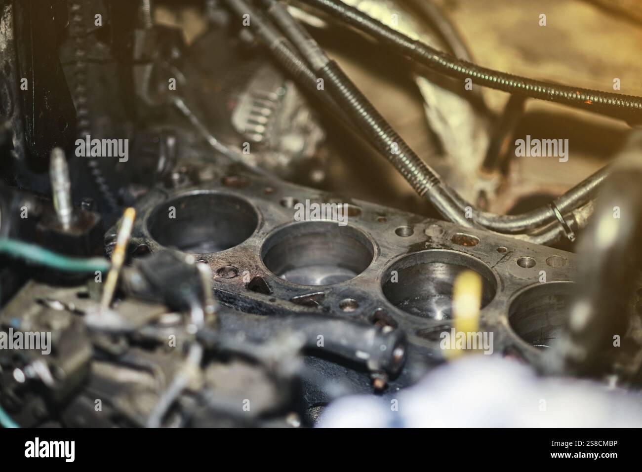 Car engine cylinder block repair cylinder head gasket replacement Stock ...