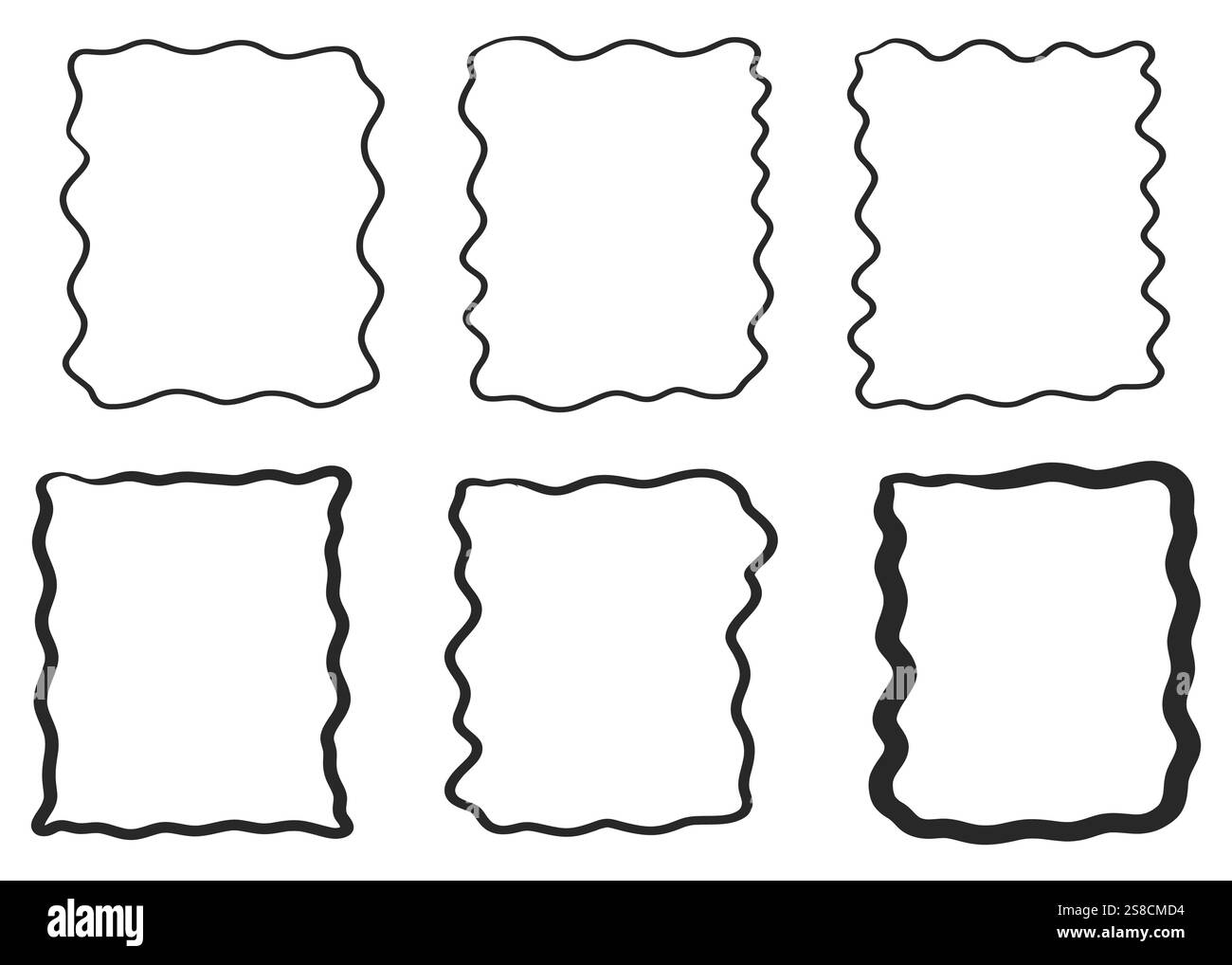 Zig zag frame border squiggle wavy set, underline brush stroke curved ...