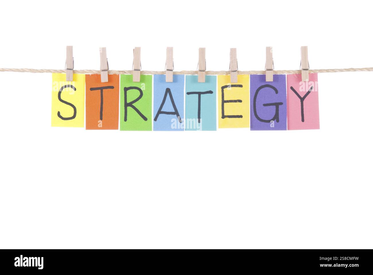 Strategy, paper words card hang by wooden peg Stock Photo - Alamy