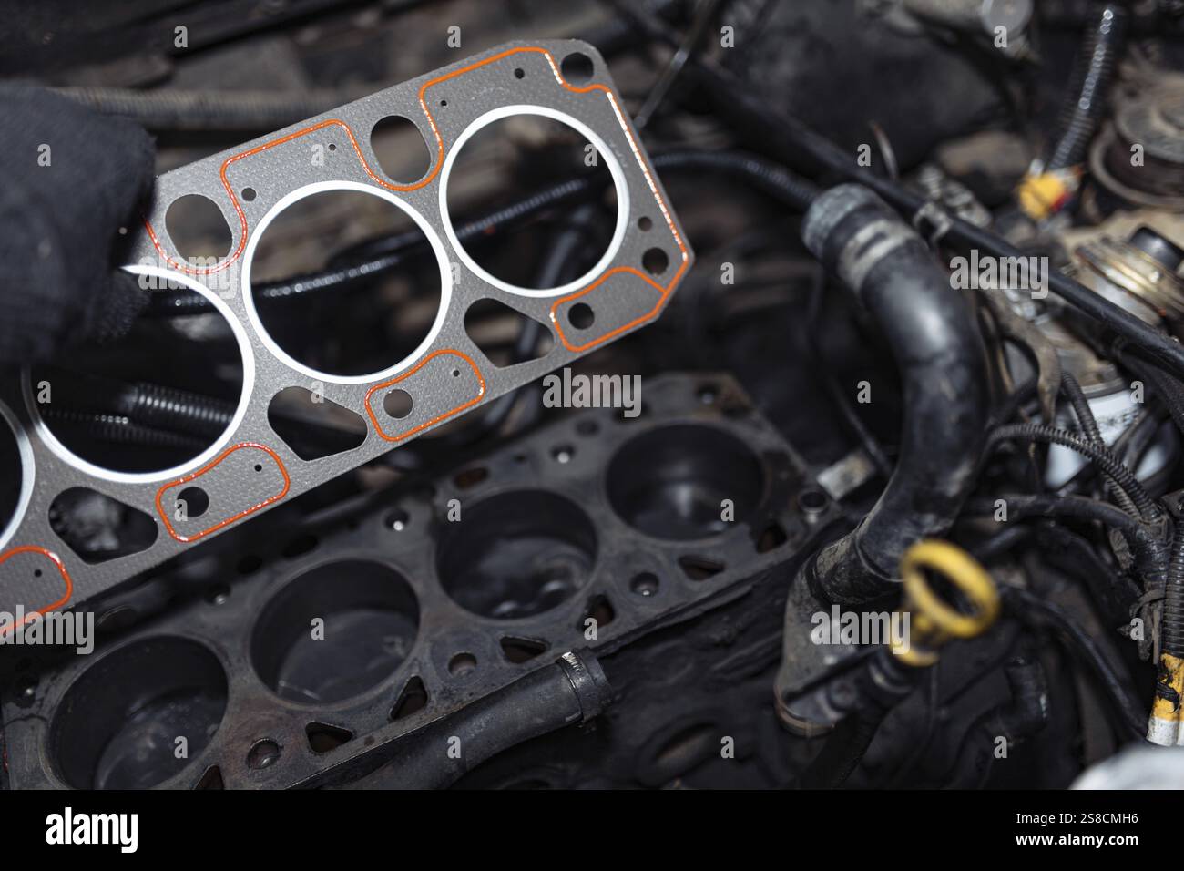 Car engine cylinder block repair cylinder head gasket replacement Stock ...