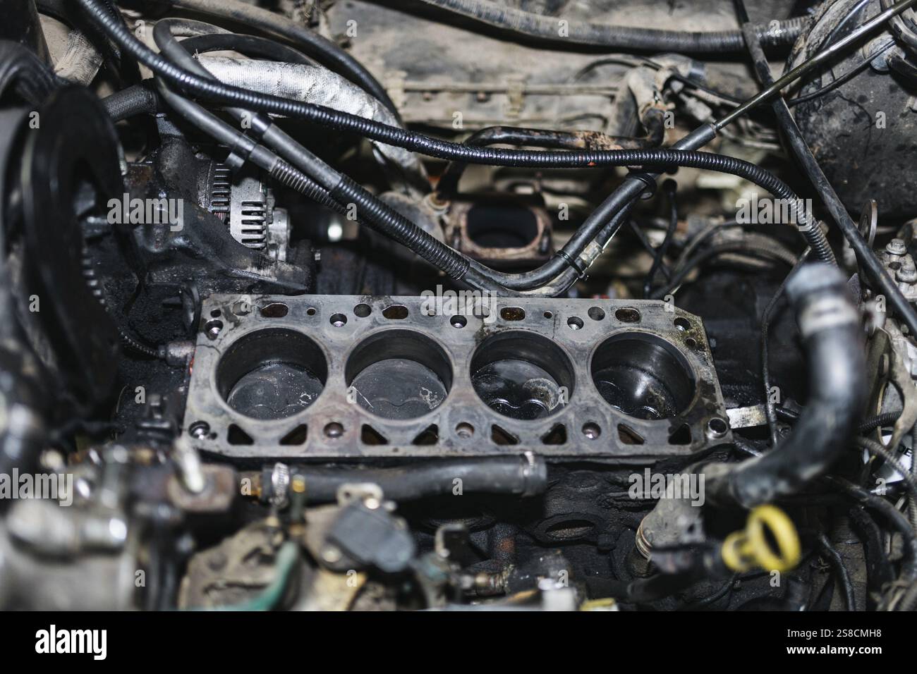 Car engine cylinder block repair cylinder head gasket replacement Stock ...