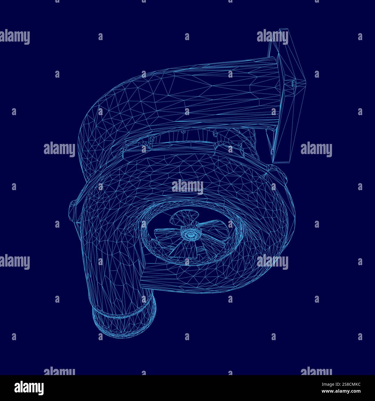 Blue drawing of a car turbo part of engine with a turbo. The drawing is ...