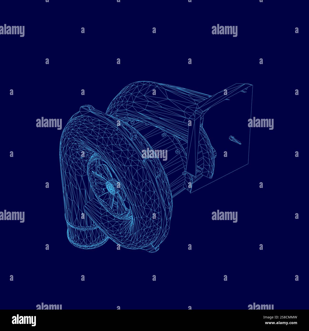 Blue drawing of a car turbo part of engine with a turbo. The drawing is ...
