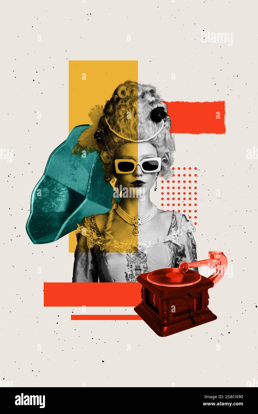 3D collage trend artwork sketch poster of historical portrait baroque ...