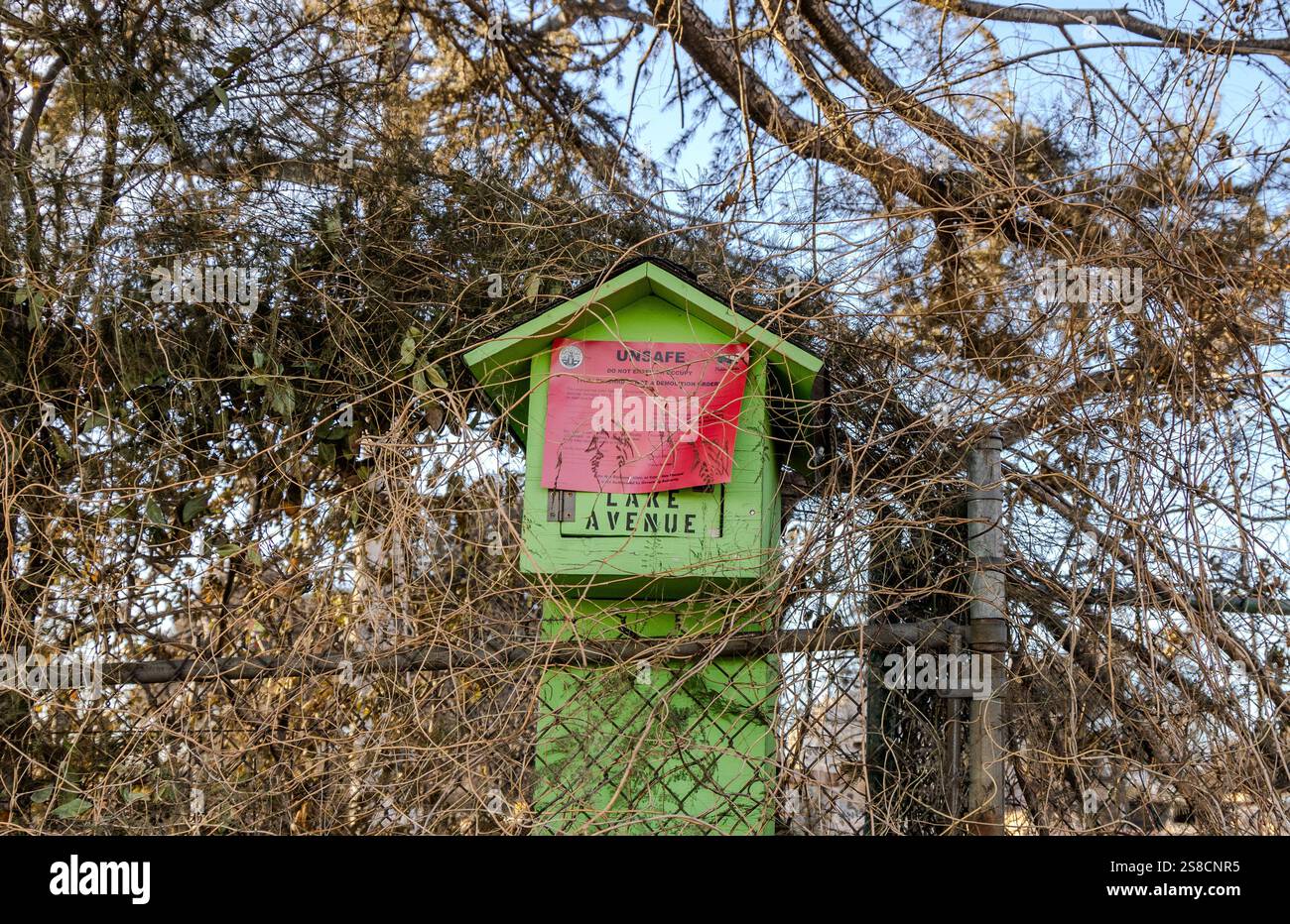 Altadena, California, USA. 21st Jan, 2025. A green mail box with a red ...