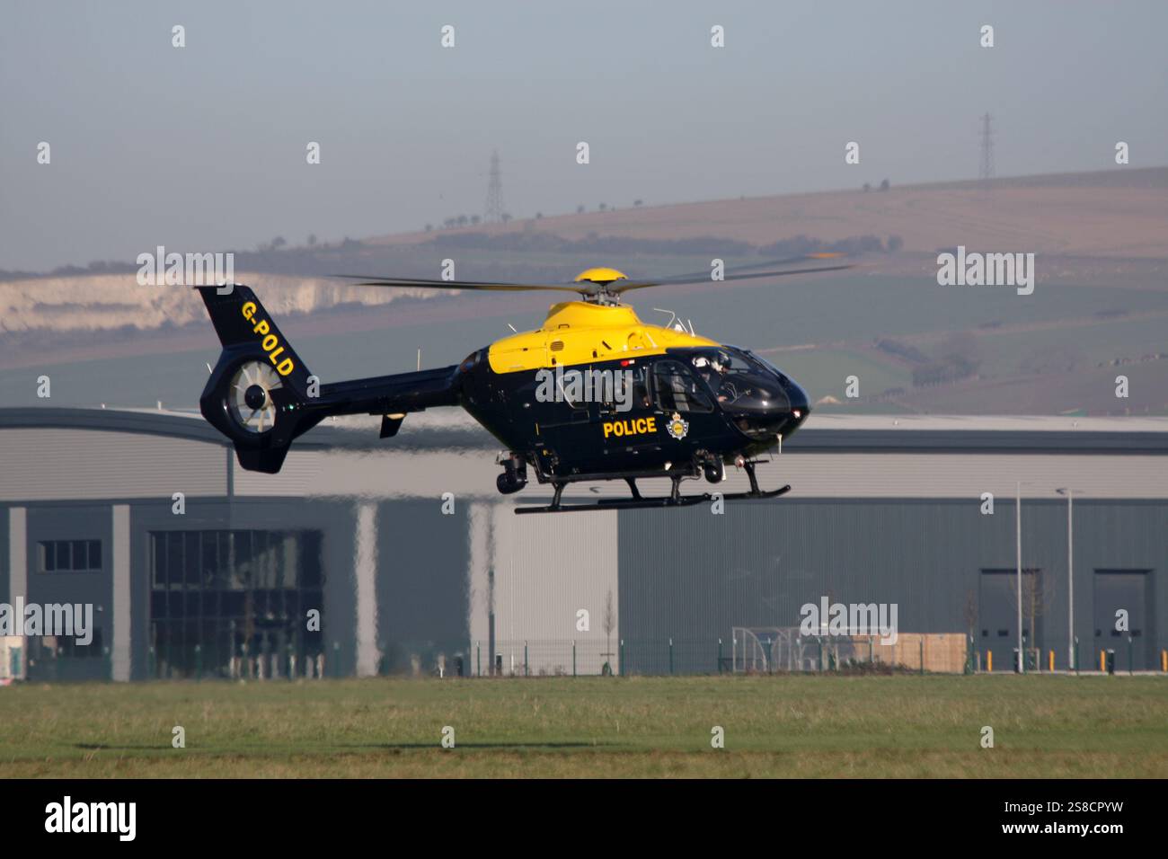 A Eurocopter EC135 of the UK Police Force arriving at Brighton City ...