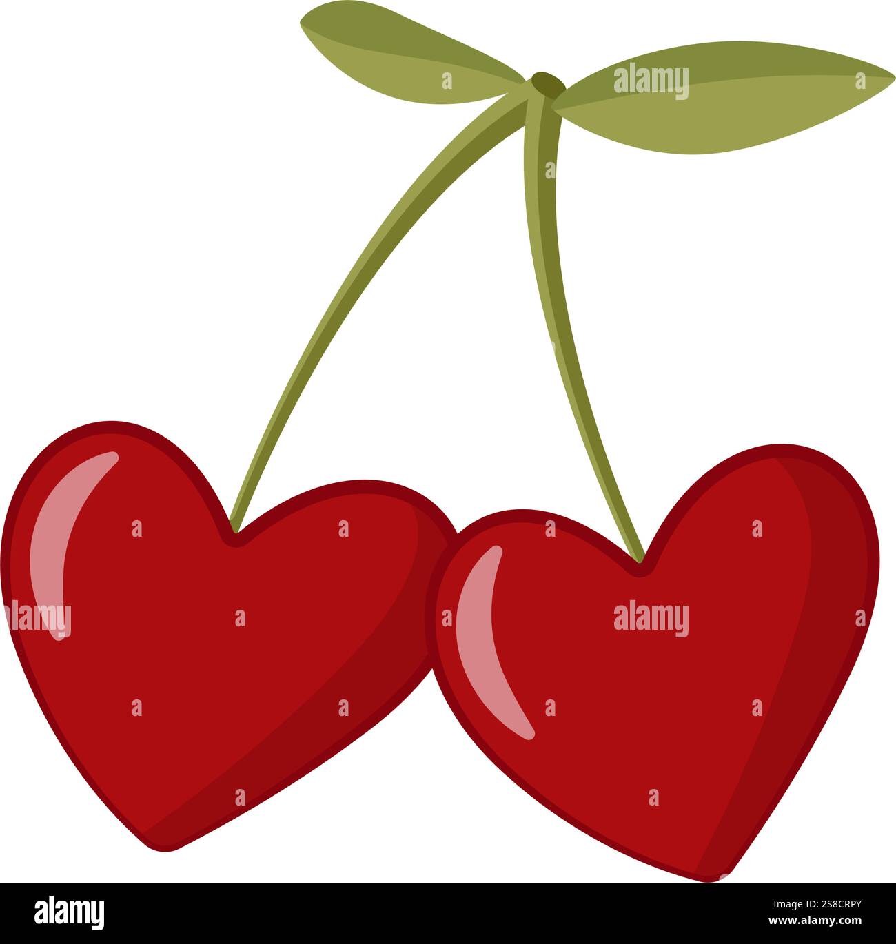 Cute heart shaped red cherries doodle style. Hand drawn Trendy flat ...