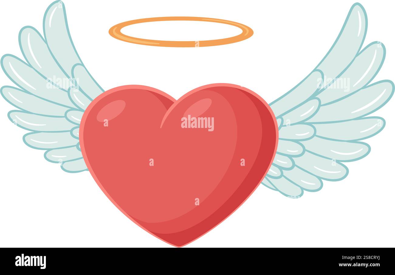 Flying heart with wings doodle style. Hand drawn cartoon flat style ...