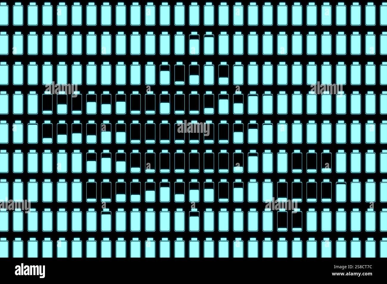 Group of battery cells, fully charged, half charged or empty. Group of ...