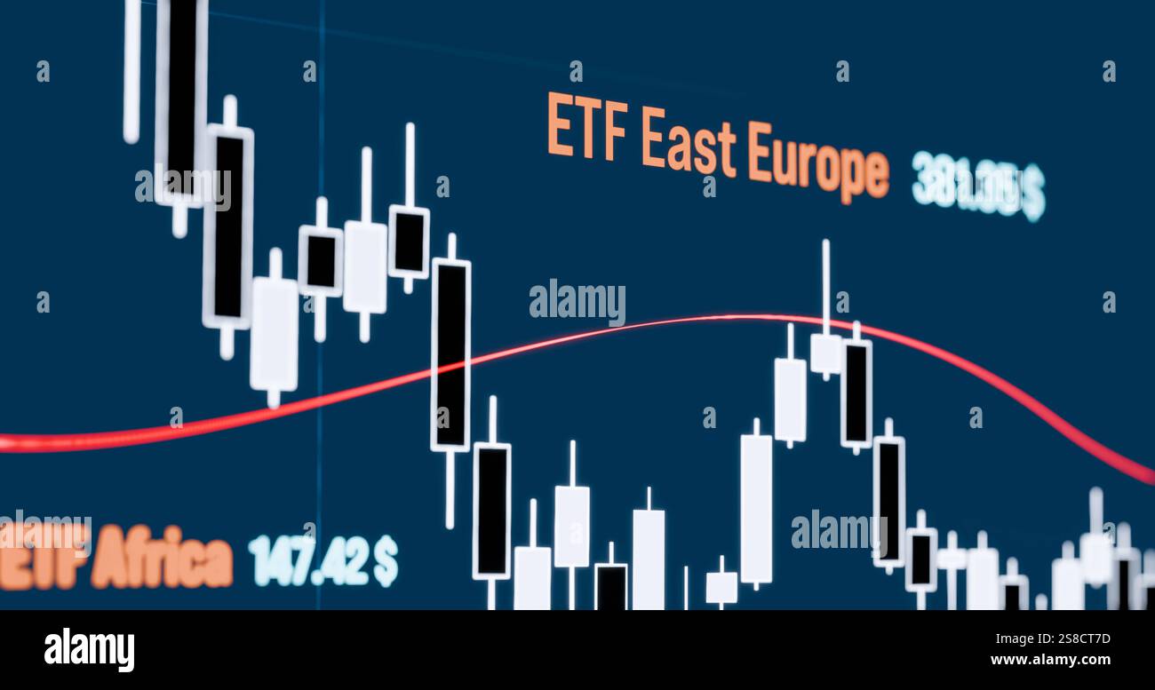 Close-up chart with ETF Exchange Traded Funds prices. Close-up chart ...