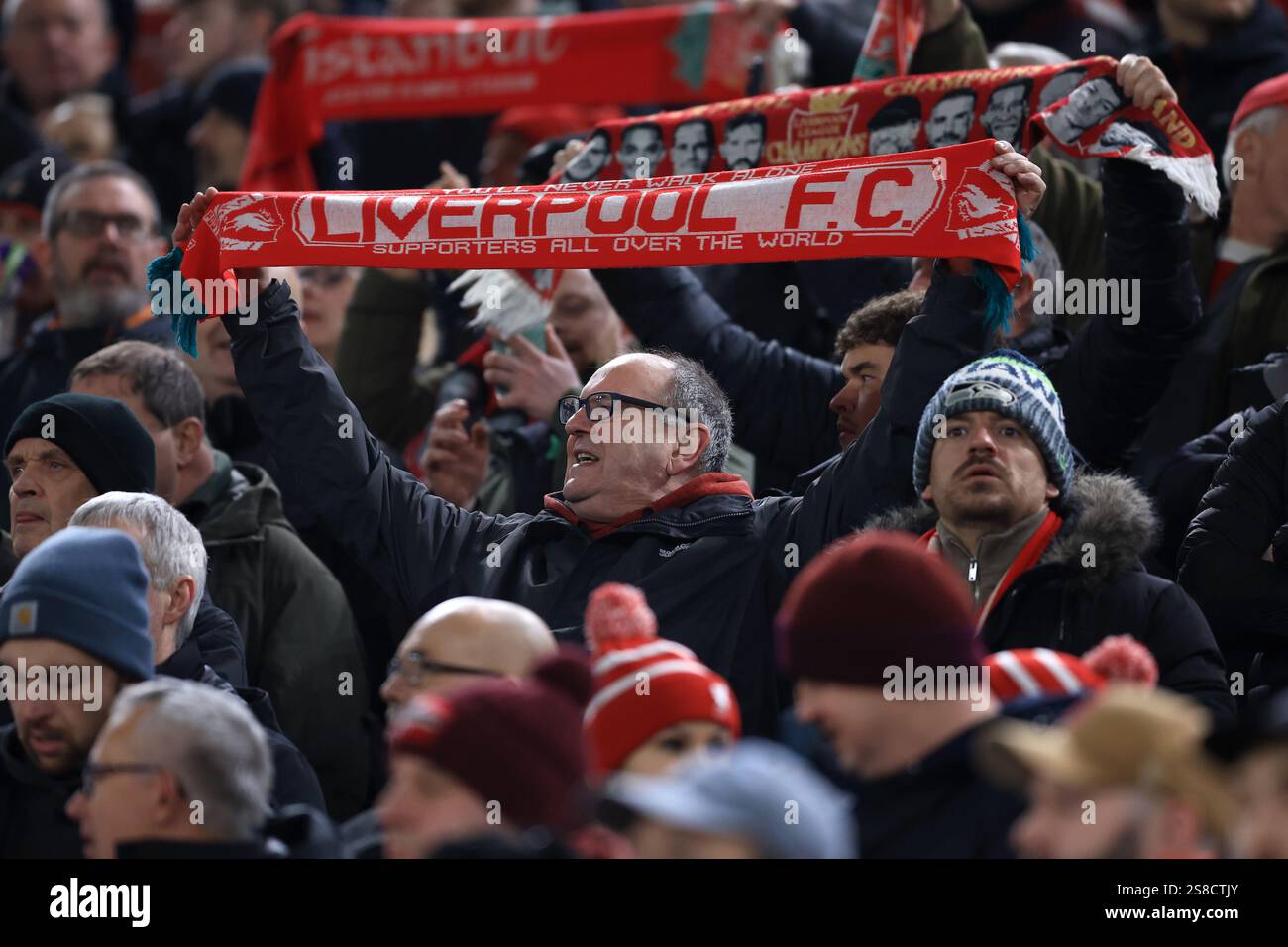 Liverpool, UK. 21st Jan, 2025. Liverpool fans prior to the UEFA ...