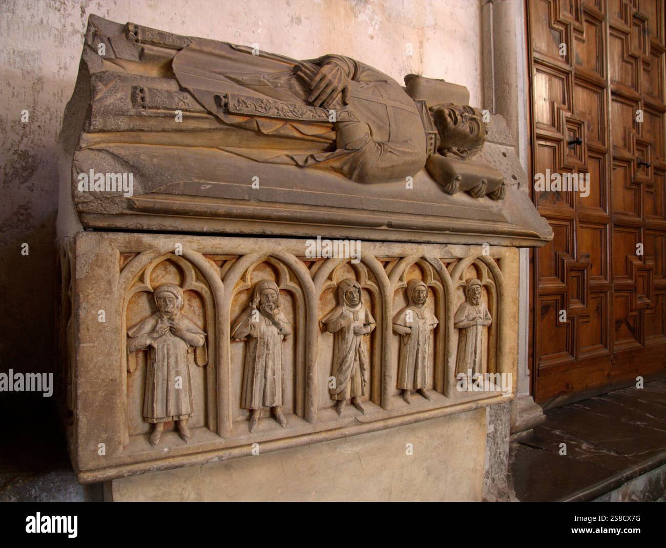 Gothic tomb in the passageway of the Chapel of the Holy Chalice ...
