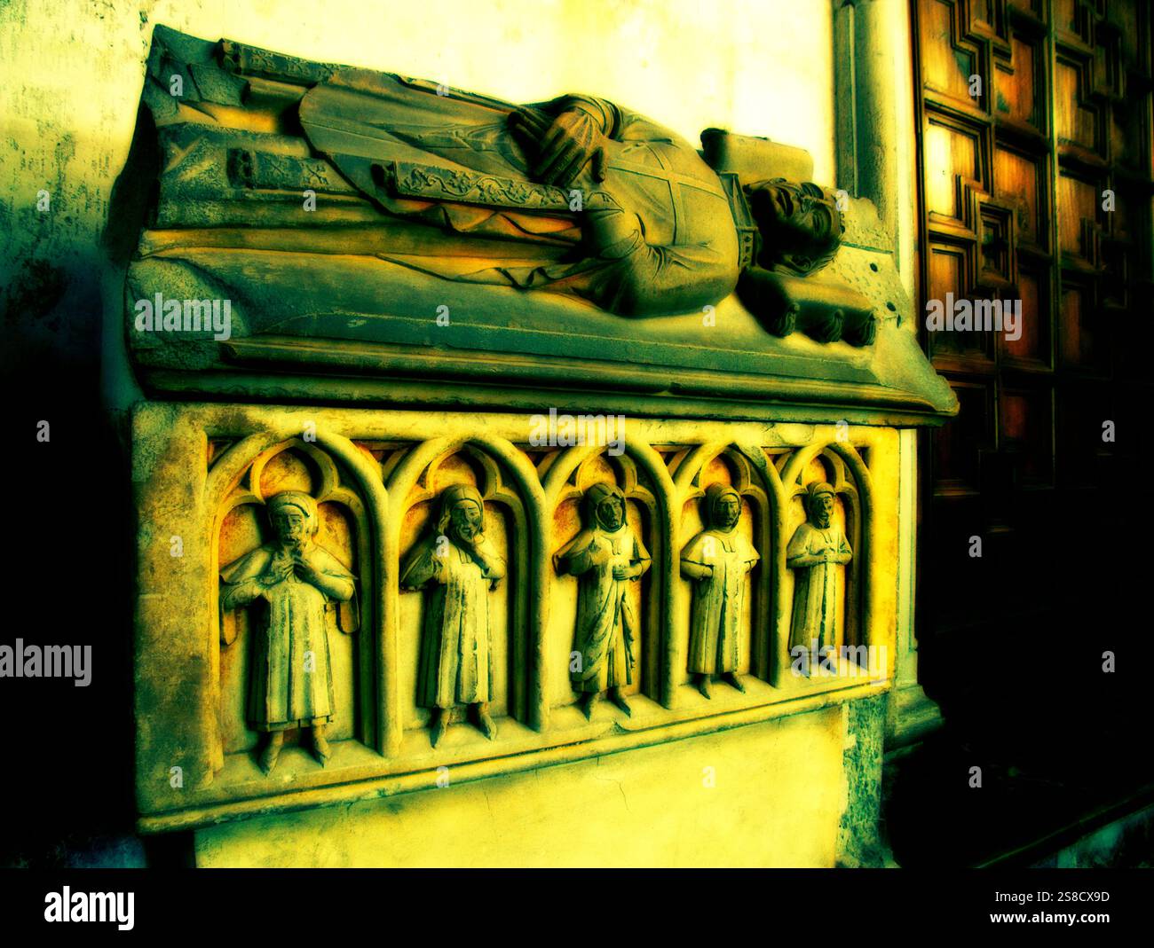 Gothic tomb in the passageway of the Chapel of the Holy Chalice ...