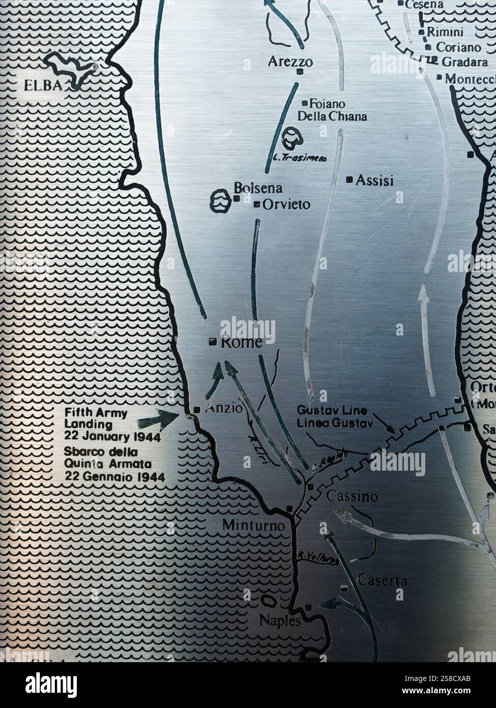 Map of Allied Landings during World War II at the Bolsena War Cemetery ...