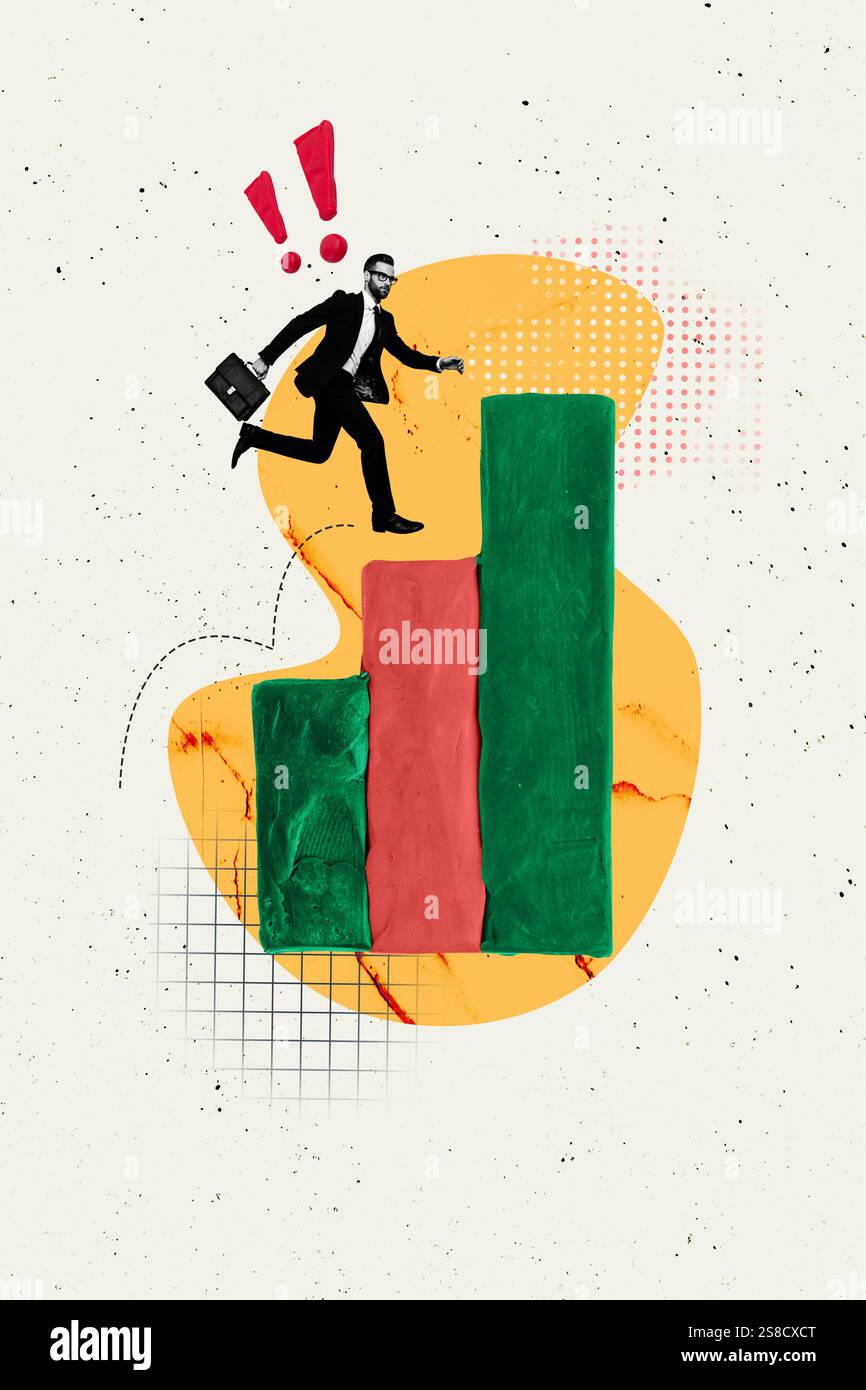 Exclusive image vertical photo collage of serious businessman run chart ...