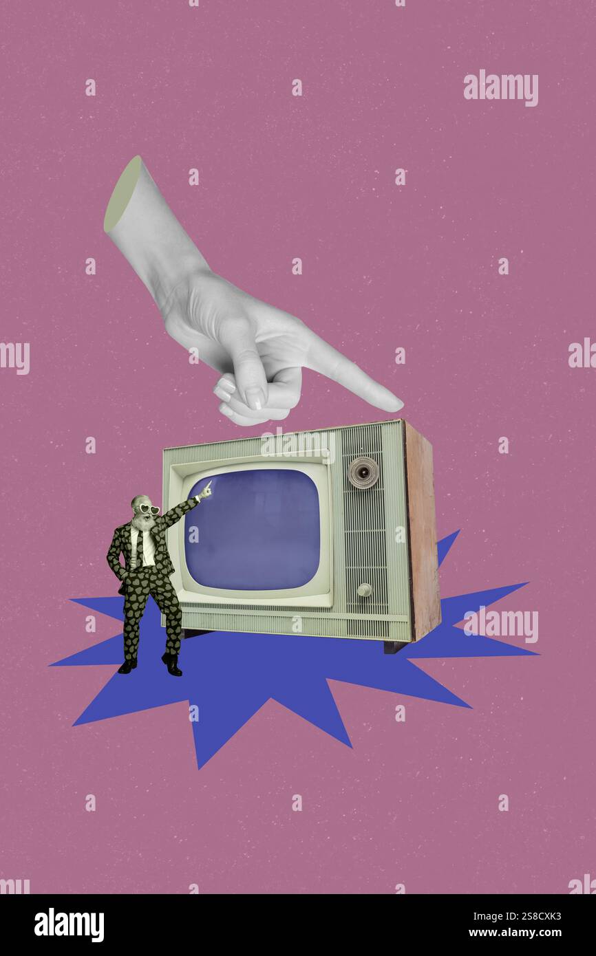 Composite sketch design artwork 3D photo collage of obsolete retro tv ...