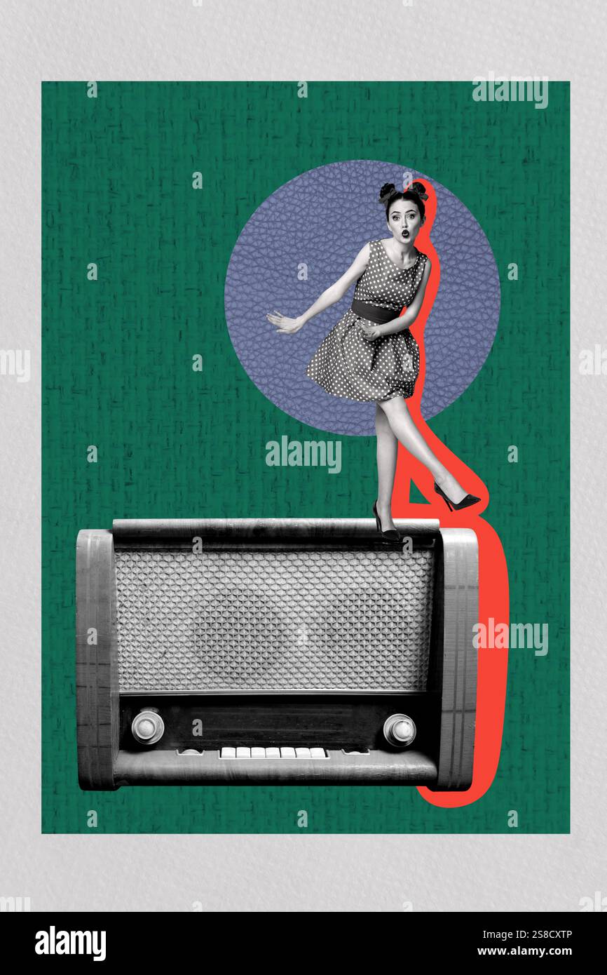 Trend artwork sketch design montage 3D collage of young lady dance ...