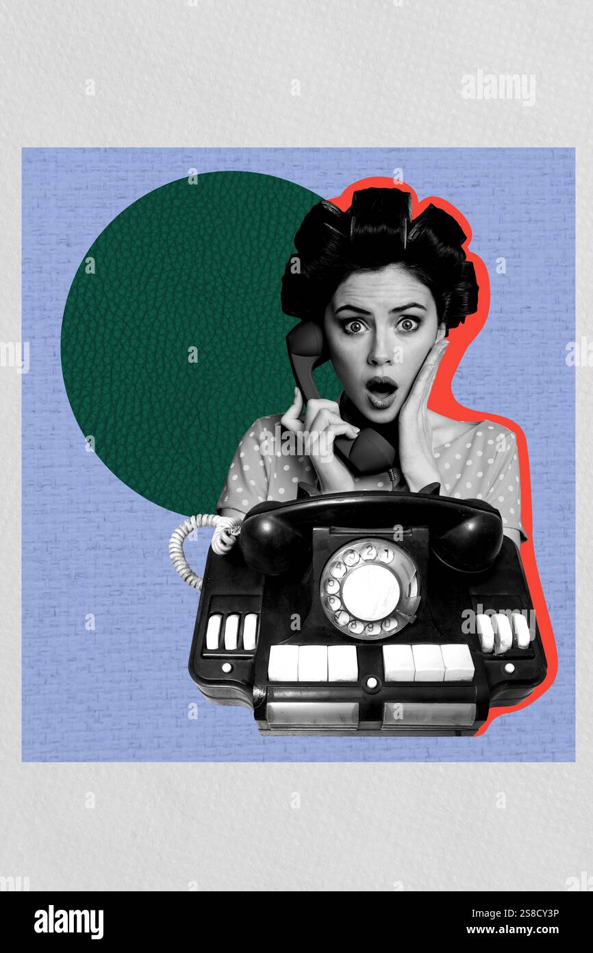 3D photo collage template trend artwork sketch of housewife young woman ...