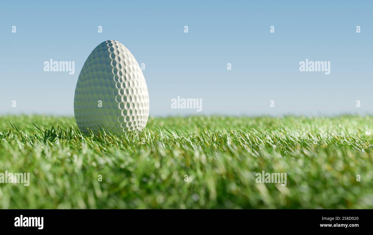 Easter golf ball shaped like an egg on green grass under a clear sky ...