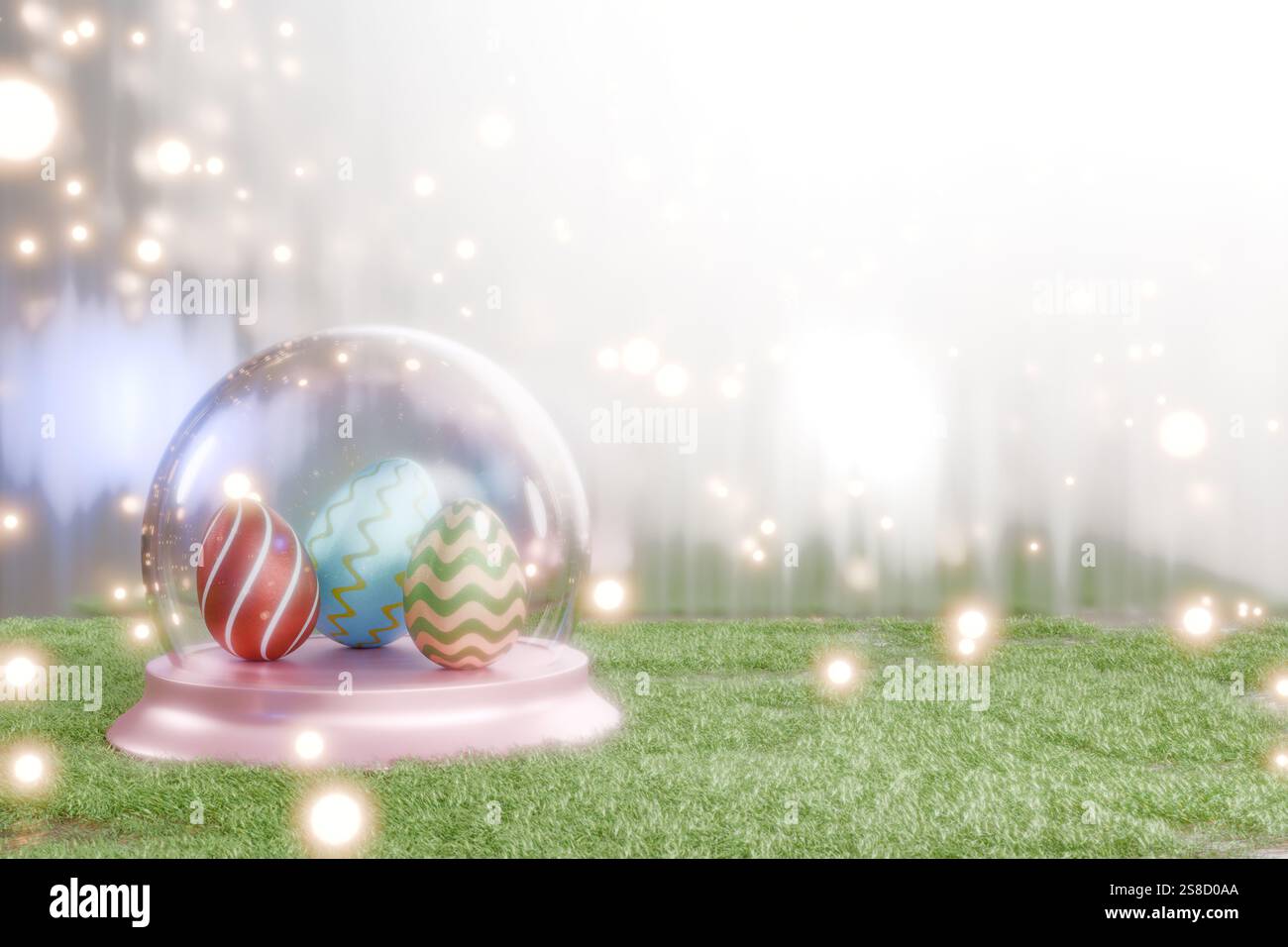 Easter eggs in a decorative snow globe, surrounded by sparkling lights ...