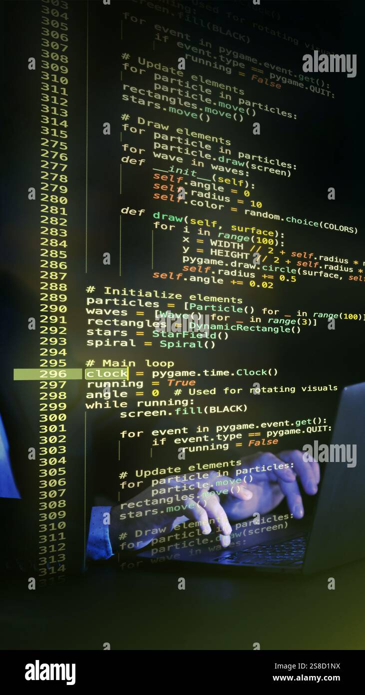 Conceptual fictional code projected in virtual space, symbolizing ...