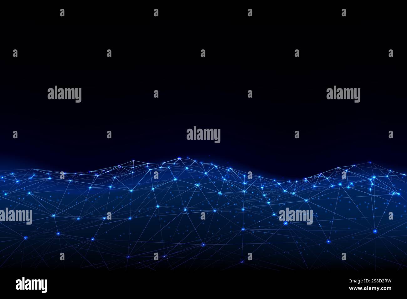 Blue digital landscape with interconnected nodes and lines ...