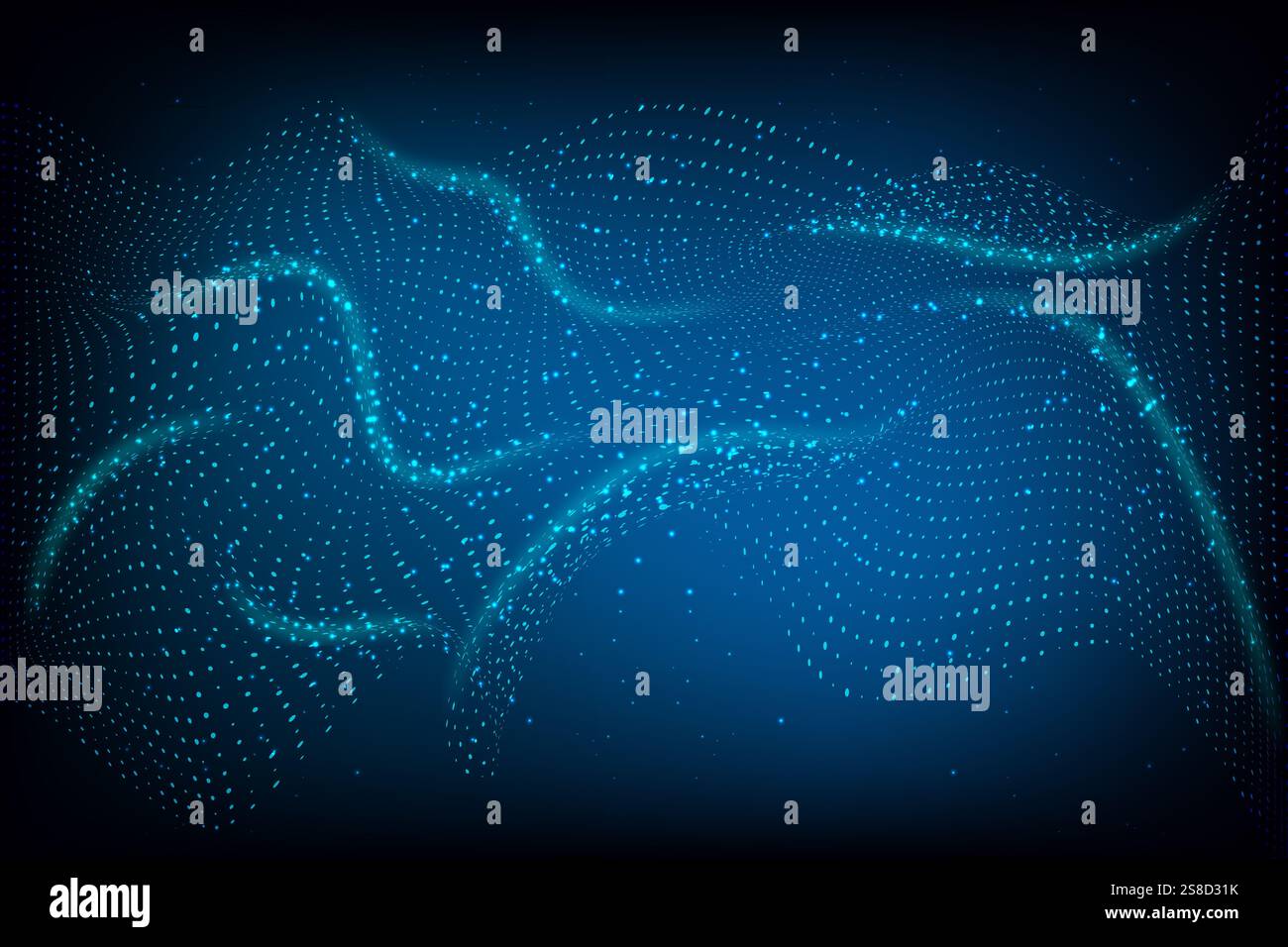 Dynamic and abstract wavy structure with glowing blue particles ...