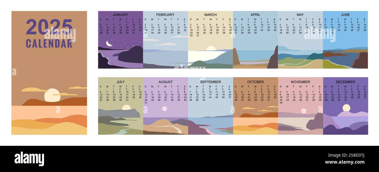 Monthly 2025 Calendar abstract landscape natural background Stock ...
