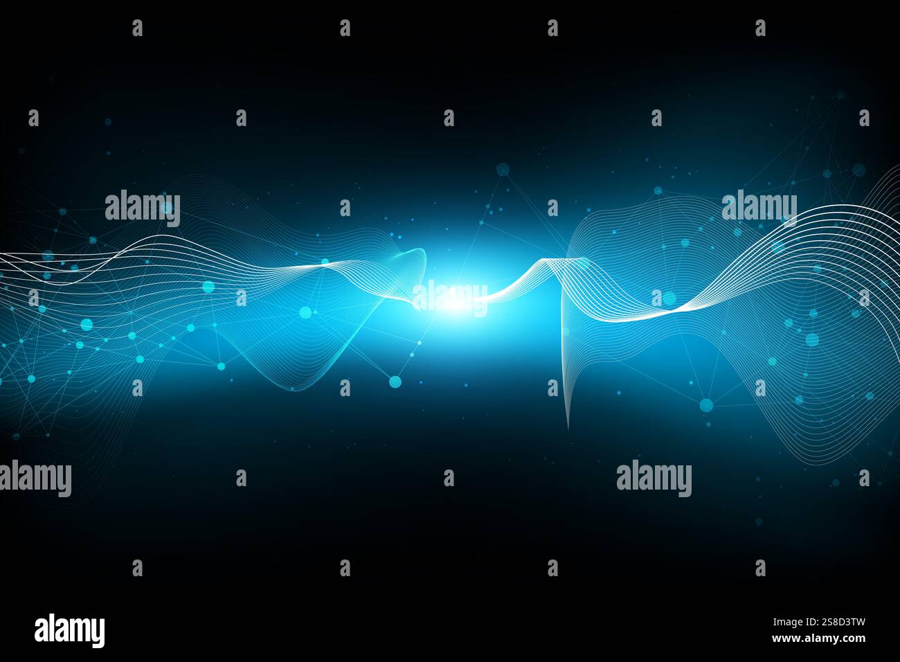 Dynamic flow with central burst of light. Network of interconnected ...