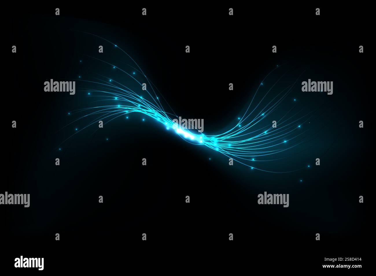 Dynamic, luminous structure against dark background. Numerous thin ...