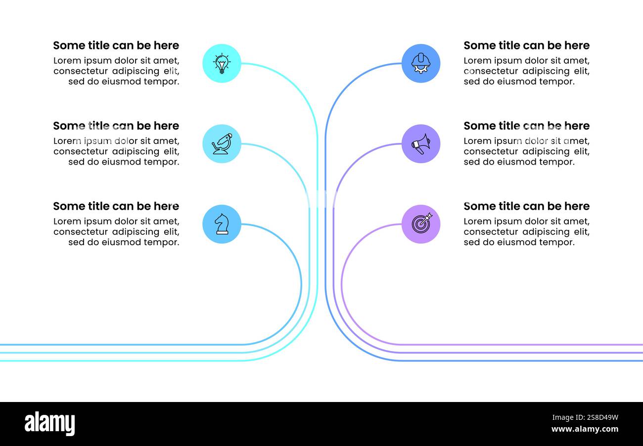 Infographic template with icons and 6 options or steps. Technology tree ...