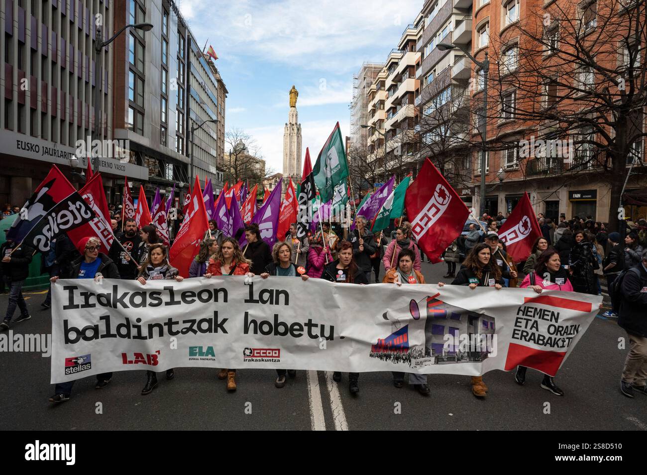 A group of people demonstrates during the first day of strike in Basque ...