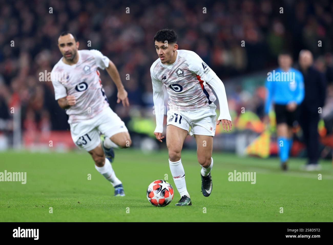 Liverpool, England, 21st January 2025. Lille’s Osame Sahraoui runs with ...
