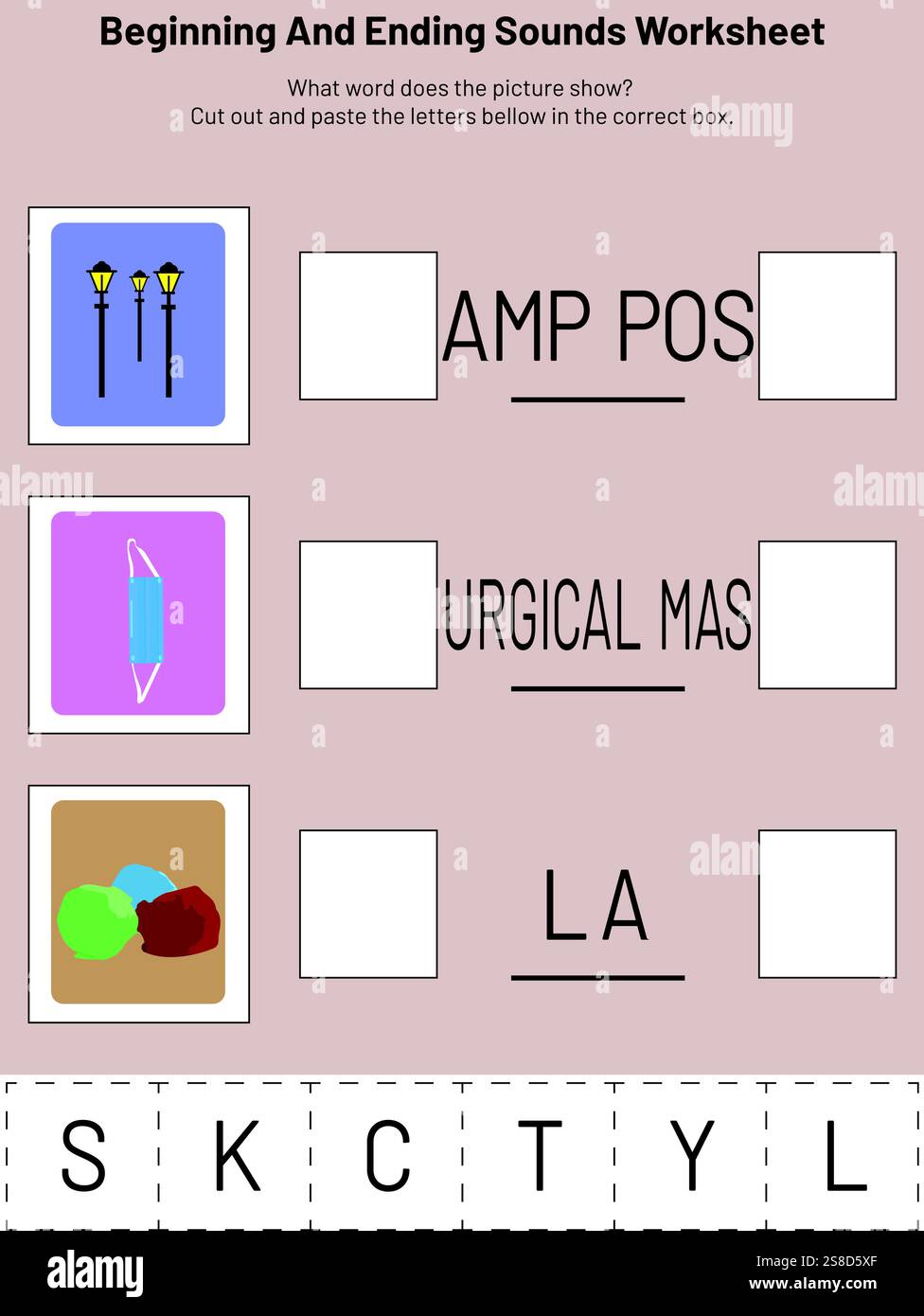Beginning and Ending Sounds Worksheet for Kids Stock Vector Image & Art ...