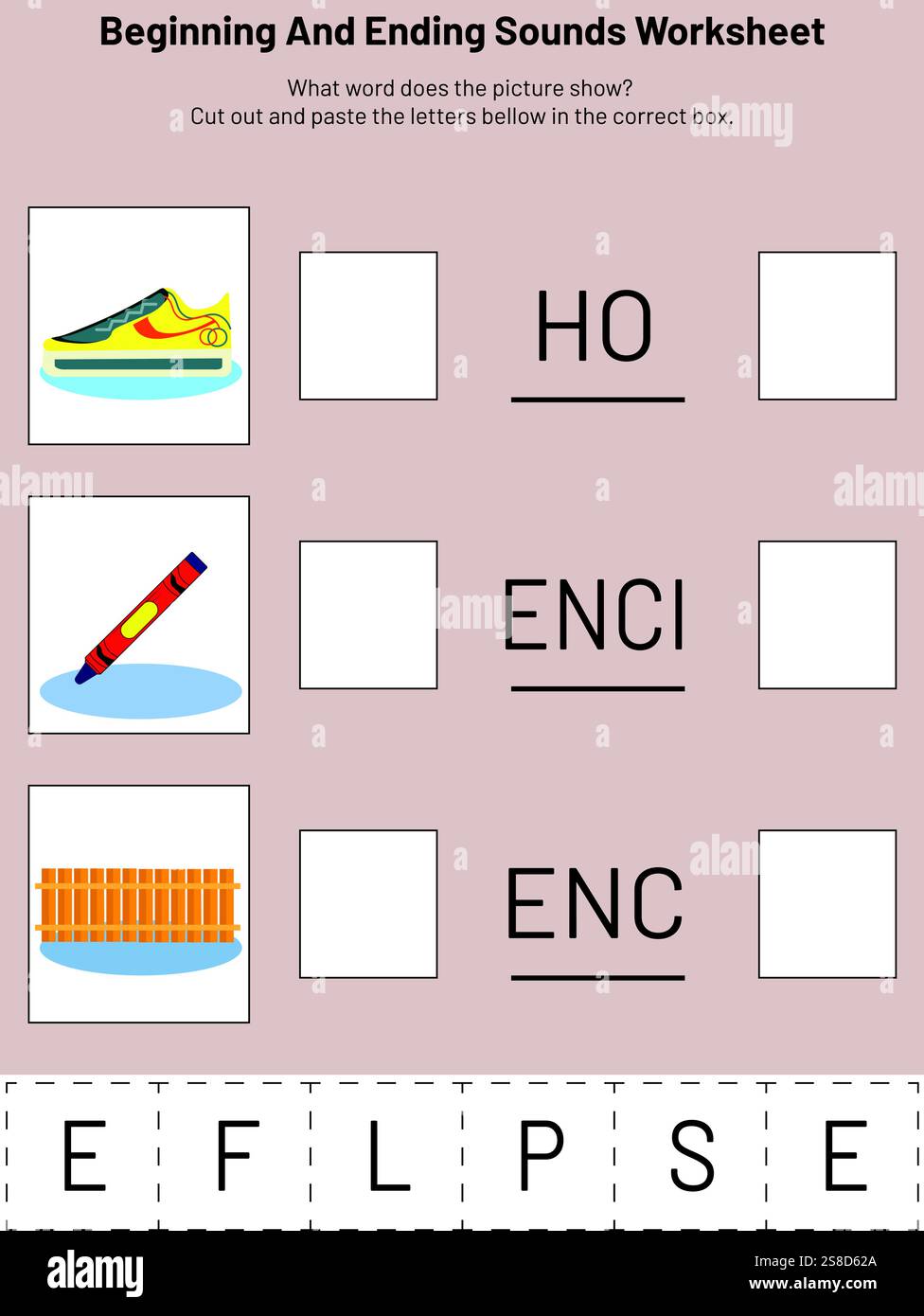 Beginning and Ending Sounds Worksheet for Kids Stock Vector Image & Art ...