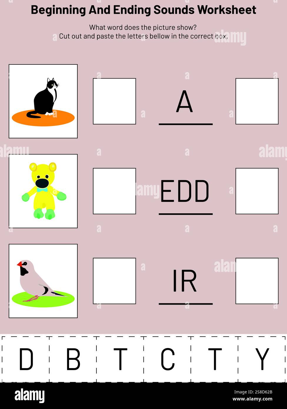 Beginning and Ending Sounds Worksheet for Kids Stock Vector Image & Art ...