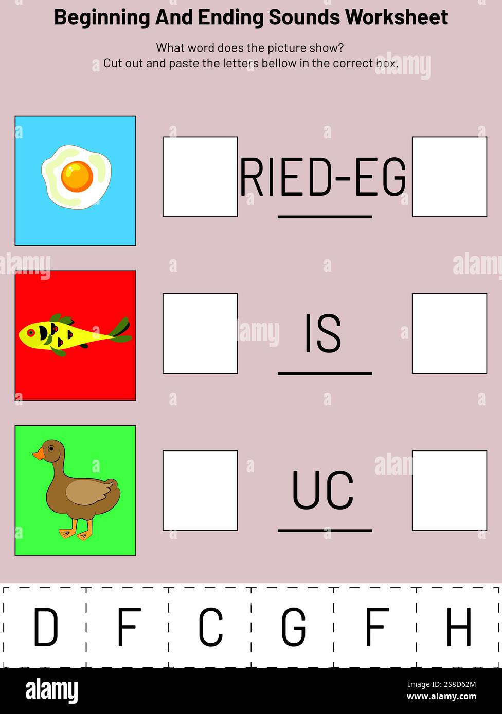 Beginning and Ending Sounds Worksheet for Kids Stock Vector Image & Art ...