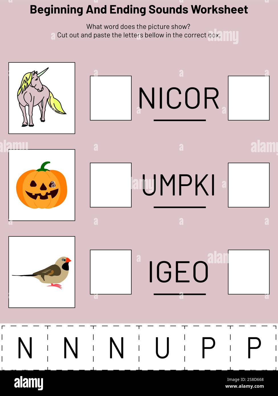 Beginning and Ending Sounds Worksheet for Kids Stock Vector Image & Art ...